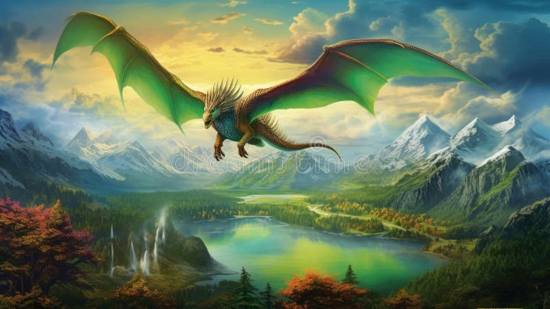 Fantasy Dragon in a Beautiful Landscape Stock Photo - Image of magic ...
