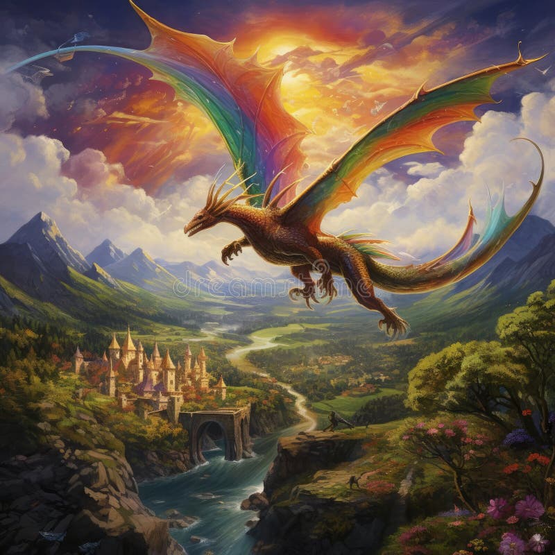 Fantasy Dragon in a Beautiful Landscape Stock Photo - Image of tree ...