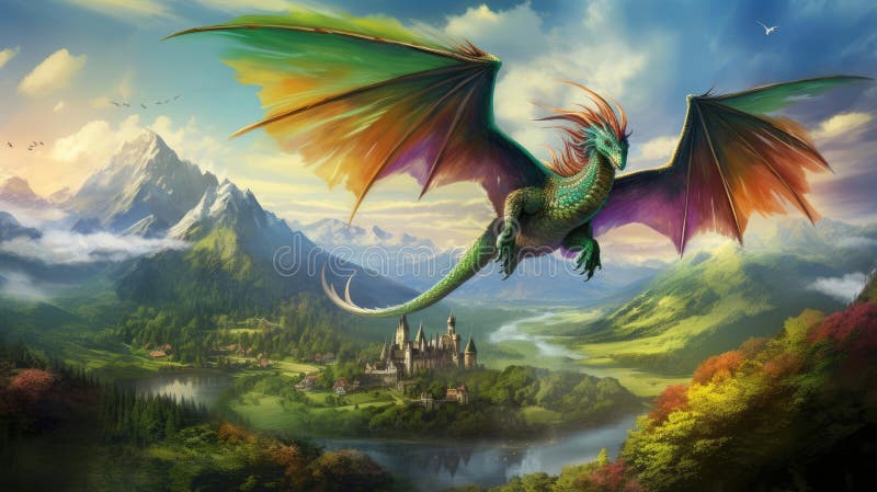 Fantasy Dragon in a Beautiful Landscape Stock Image - Image of tree ...