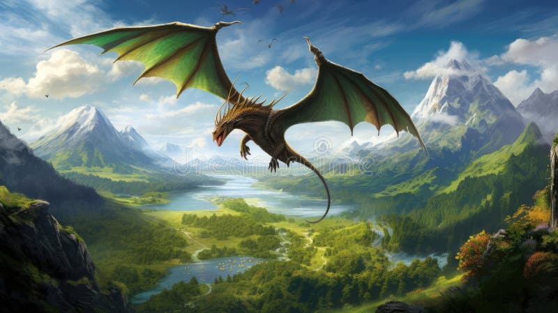 Fantasy Dragon in a Beautiful Landscape Stock Photo - Image of tale ...