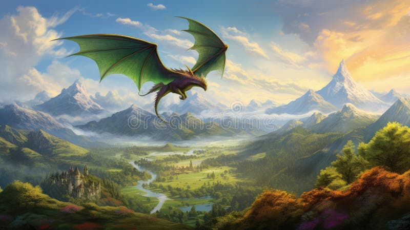 Fantasy Dragon in a Beautiful Landscape Stock Photo - Image of ancient ...