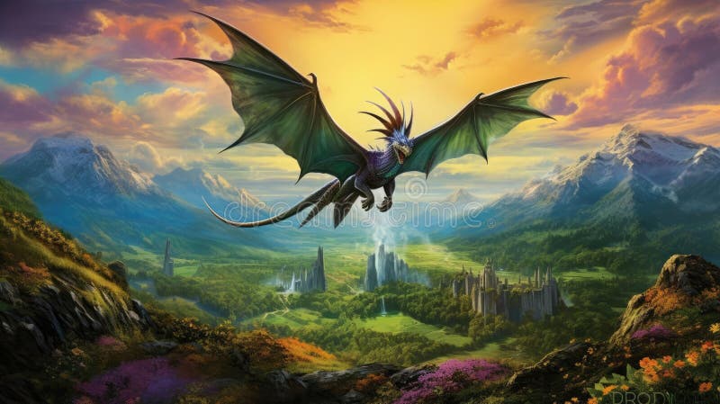 Fantasy Dragon in a Beautiful Landscape Stock Image - Image of ...