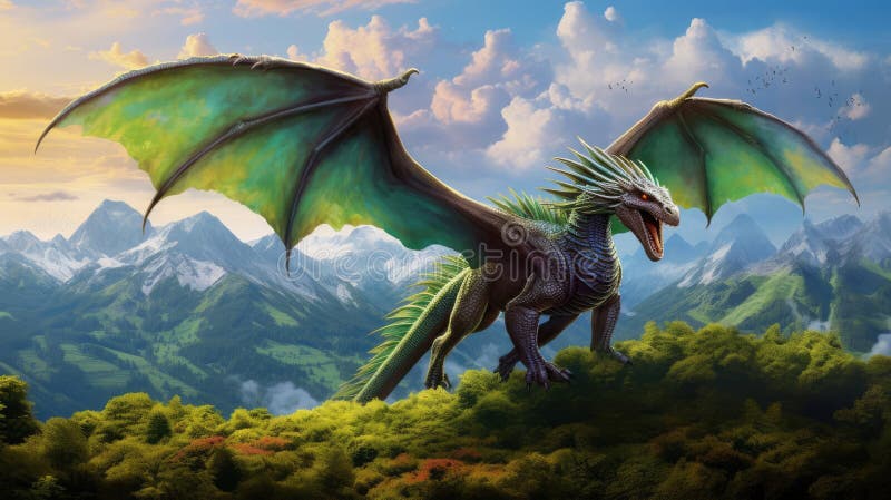 Fantasy Dragon in a Beautiful Landscape Stock Image - Image of tale ...