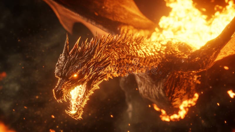 Fantasy Dragon Breathing Fire Animation, Attack Scene Generative AI ...