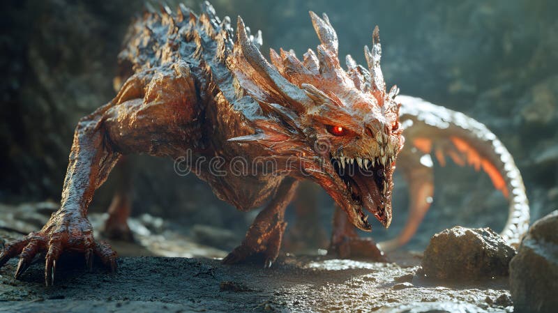 Fantasy Dragon Creature in a Mystical Setting, Dramatic Lighting Stock ...