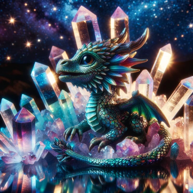 Fantasy Dragon with Crystals Stock Illustration - Illustration of ...