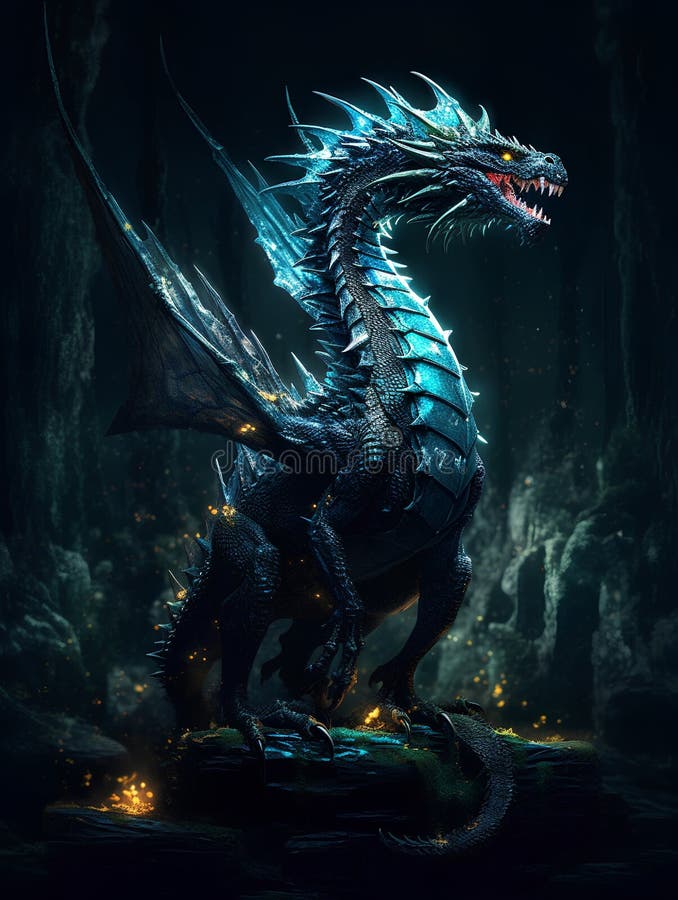 Dragon on a Dark Background with a Lot of Lights. 3d Render Stock ...