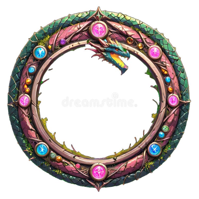 Fantasy Dragon-Guarded Mystic Token Ring with Colored Gemstones Stock ...