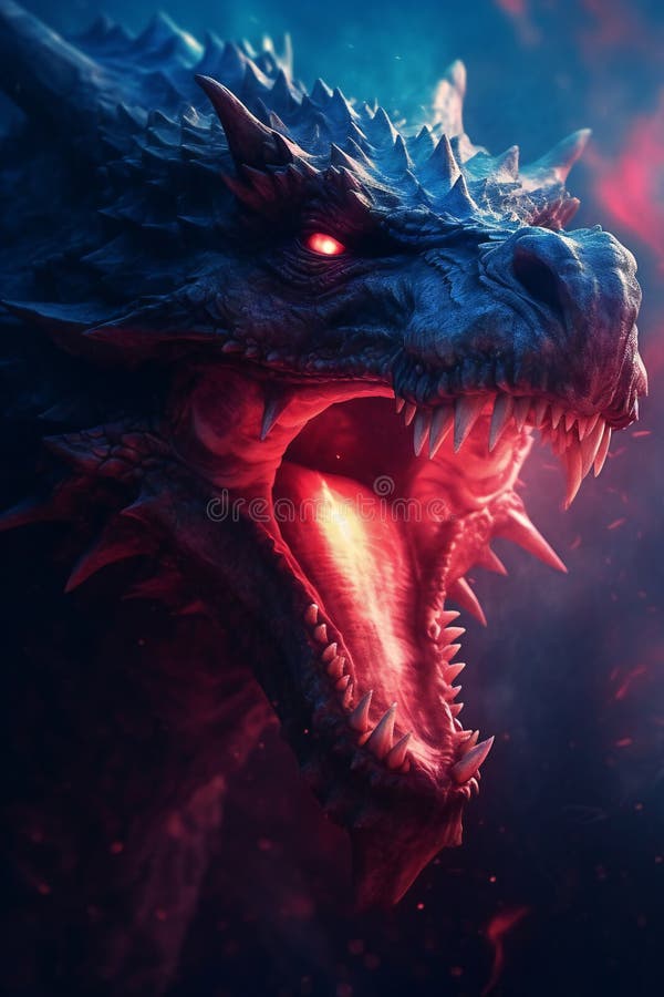 Dragon head in neon light, stock illustration. Illustration of ...