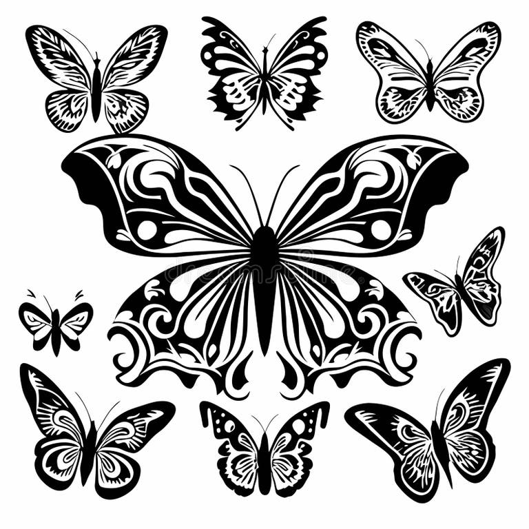 Fantasy Drawing Batterfly Papillon Silhouette Outline Stock Vector ...