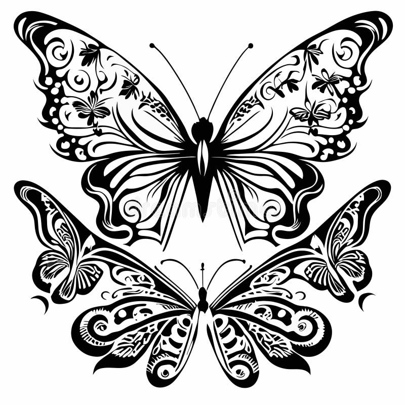 Fantasy Drawing Batterfly Papillon Silhouette Outline Stock Vector ...