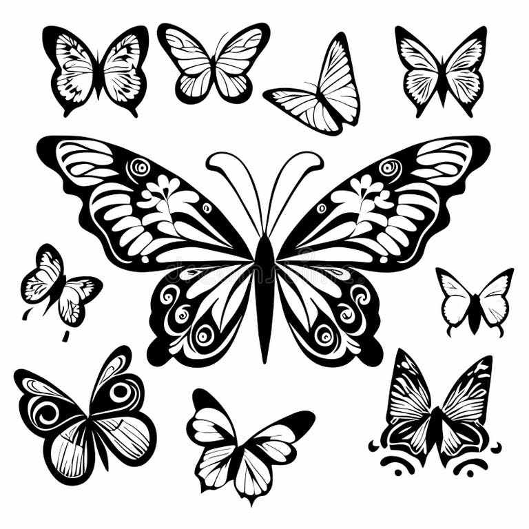 Fantasy Drawing Batterfly Papillon Silhouette Outline Stock Vector ...