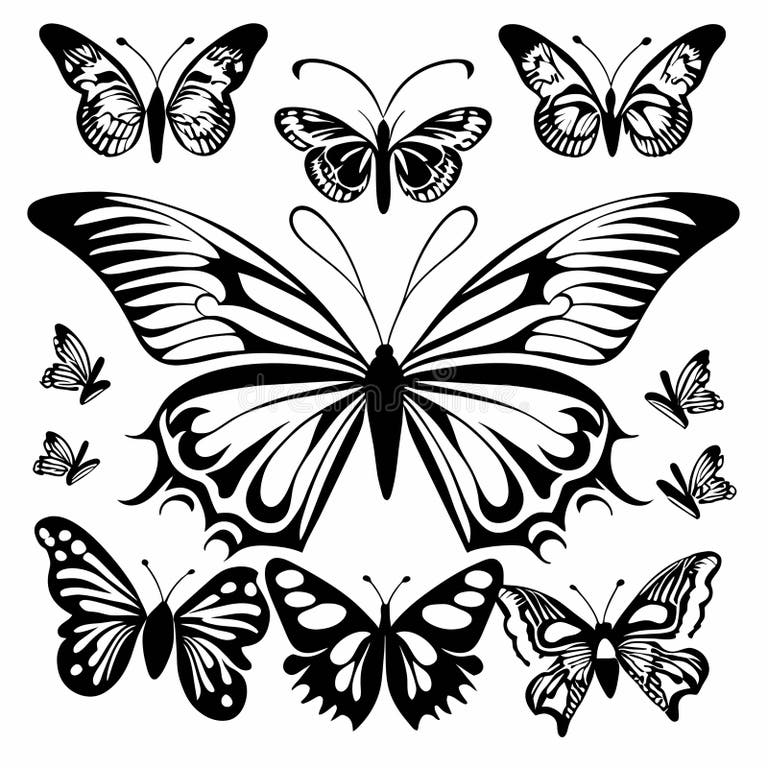 Fantasy Drawing Batterfly Papillon Silhouette Outline Stock Vector ...