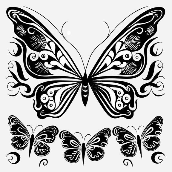 Fantasy Drawing Batterfly Papillon Silhouette Outline Stock Vector ...