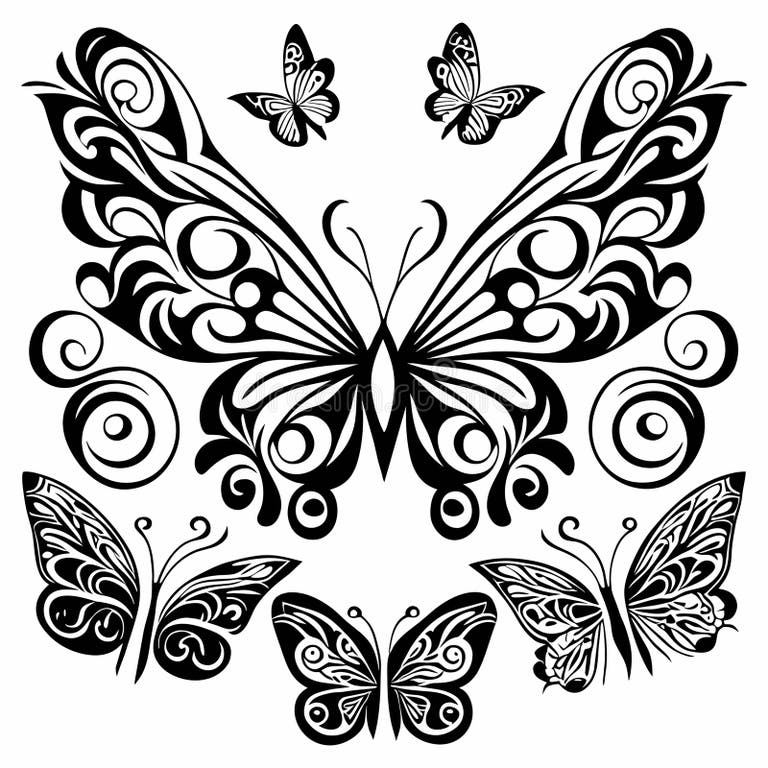 Fantasy Drawing Batterfly Papillon Silhouette Outline Stock Vector ...