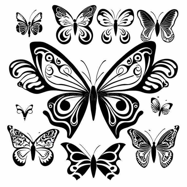 Fantasy Drawing Batterfly Papillon Silhouette Outline Stock Vector ...