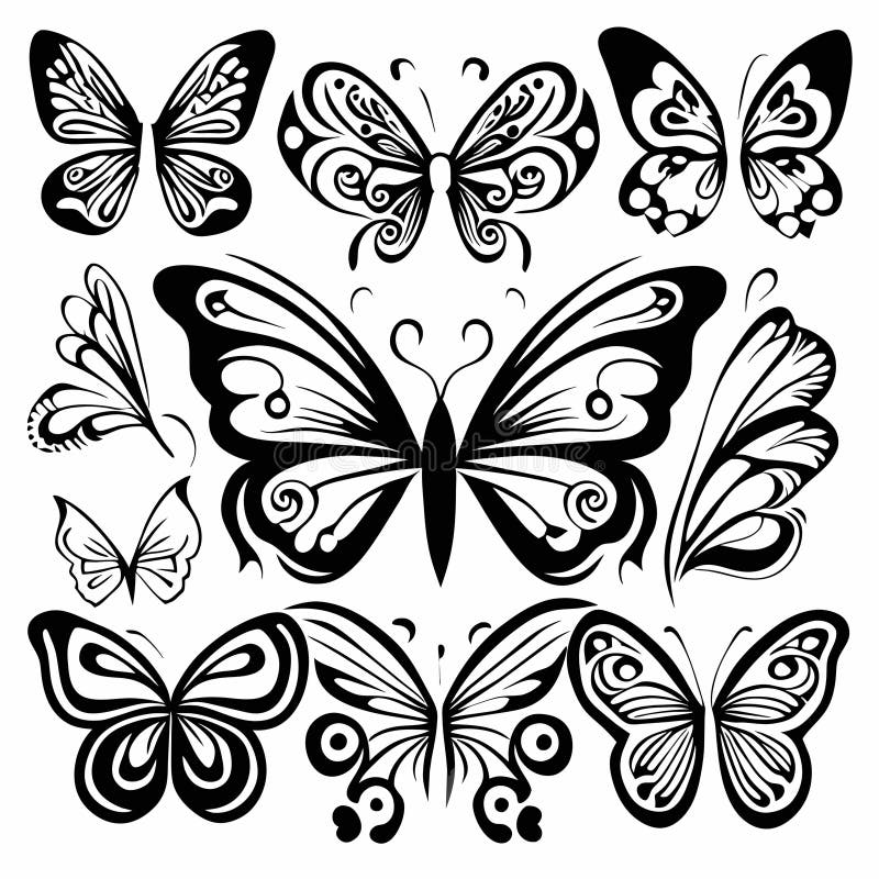 Fantasy Drawing Batterfly Papillon Silhouette Outline Stock Vector ...