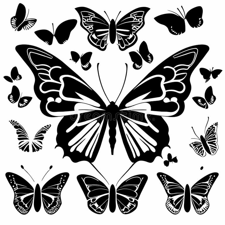 Fantasy Drawing Batterfly Papillon Silhouette Outline Stock Vector ...