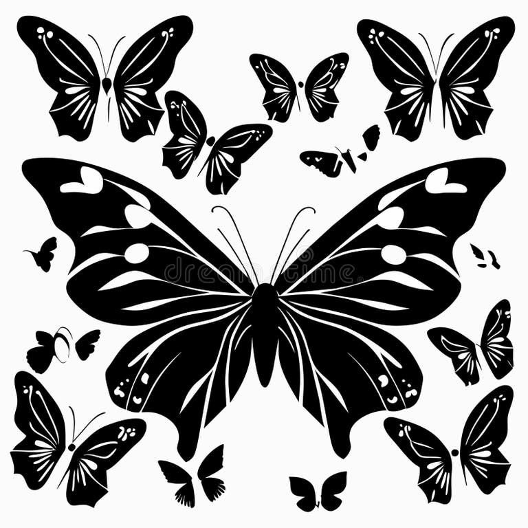 Fantasy Drawing Batterfly Papillon Silhouette Outline Stock Vector ...