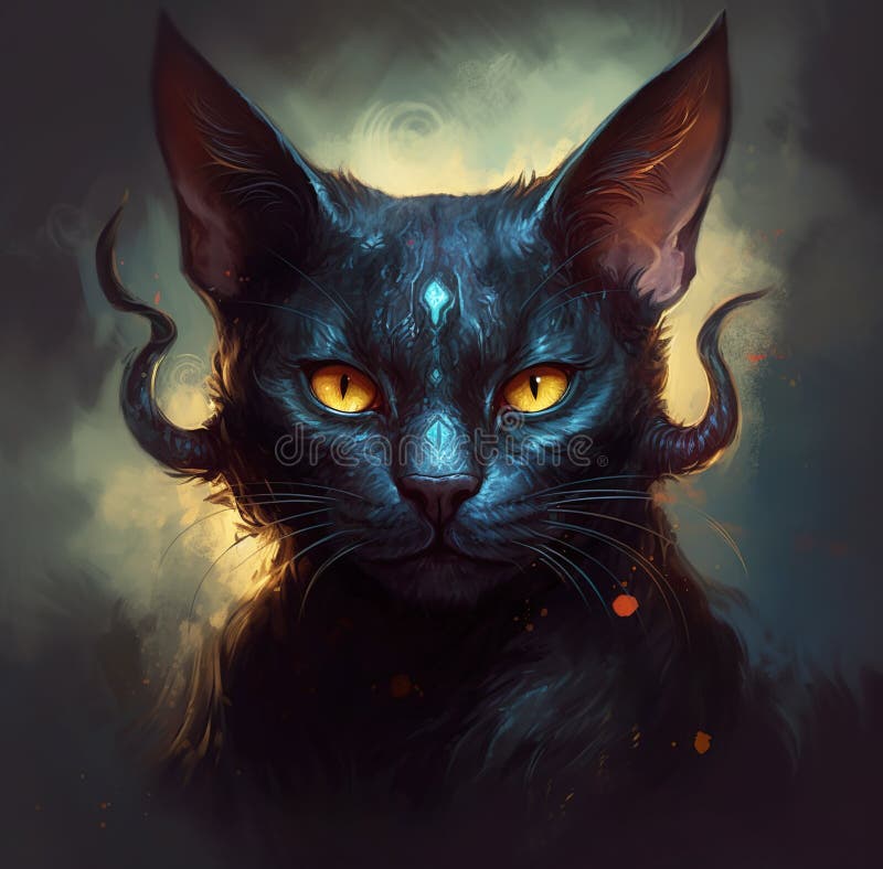 Generative AI: Fantasy Dream Cat in the Night Stock Illustration ...