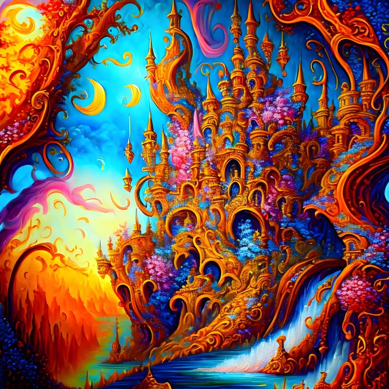 Fantasy Dream Land, Generative AI Illustration Stock Image - Image of ...