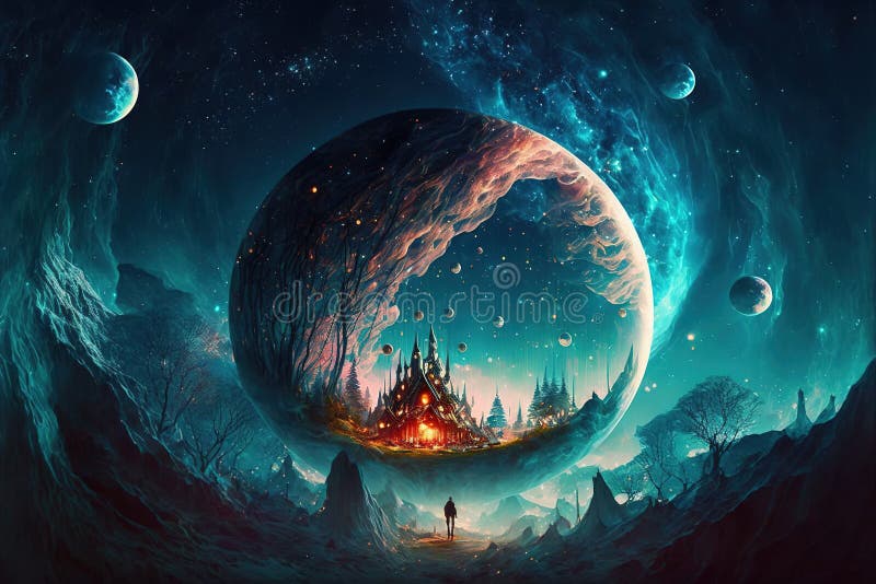 Fantasy Dream Universe stock illustration. Illustration of islands ...