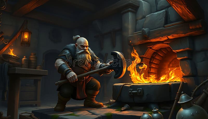 Fantasy Dwarf Blacksmith Forge, Medieval Craft, Workshop, Stock Photo ...