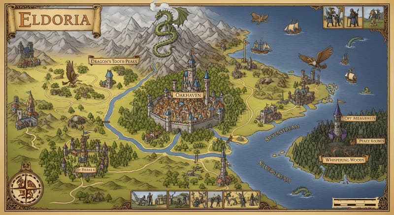 Detailed Fantasy Map of Eldoria Stock Illustration - Illustration of fantasy, game: 403814735