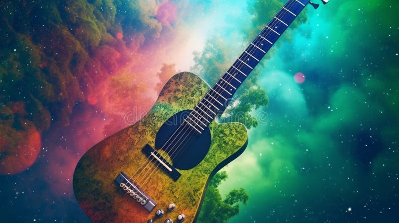 Fantasy Electric Guitar, Creative Explosion on Beautiful Background. AI ...