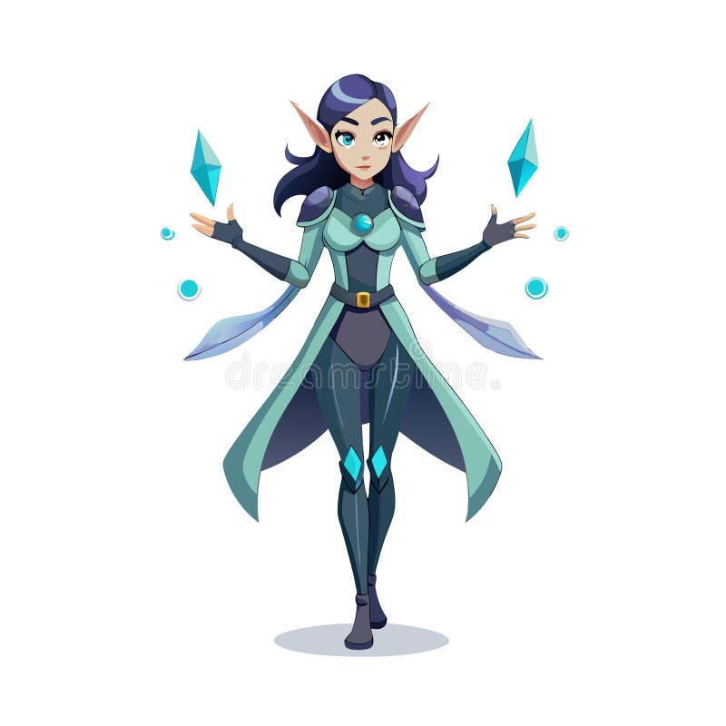 Fantasy Elf Mage Character with Crystals: Vector Illustration for Games ...