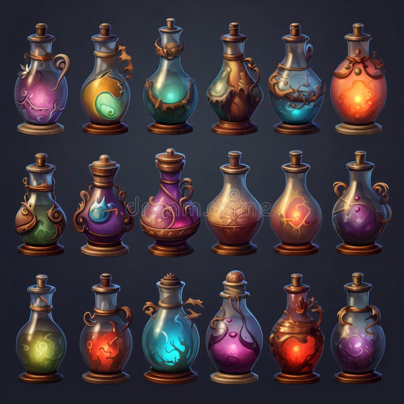 Set of Fantasy Potion Icons Stock Illustration - Illustration of ...