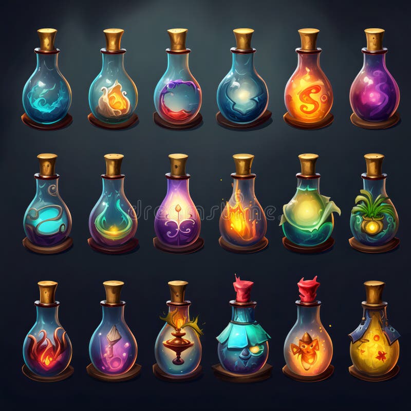 Set of Fantasy Potion Icons Stock Illustration - Illustration of ...