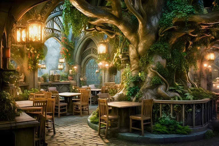 Fantasy Elvish Tavern with Tree Stock Photo - Image of scenics ...