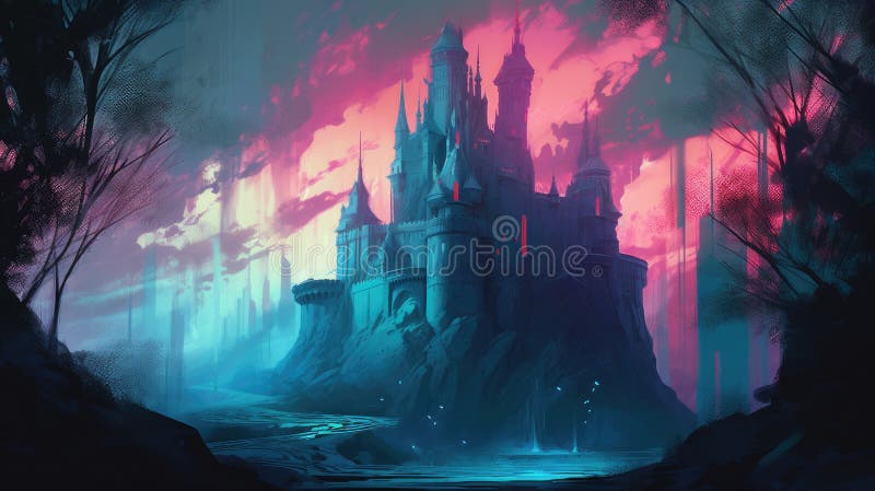 Mystical Fantasy Castle in Enchanted Forest at Night with Glowing ...
