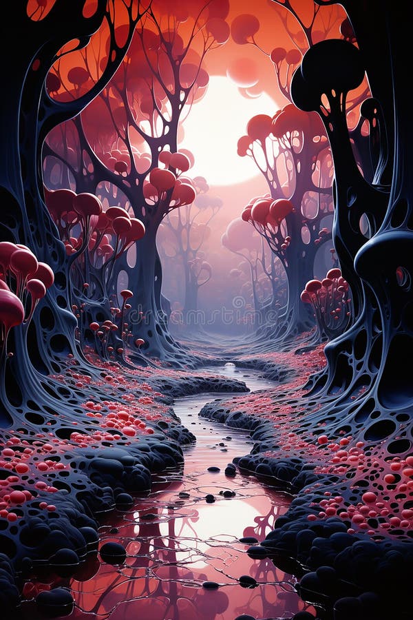 Fantasy Enchanted Fairy Tale Forest with Magical Abstract Shapes Stock ...