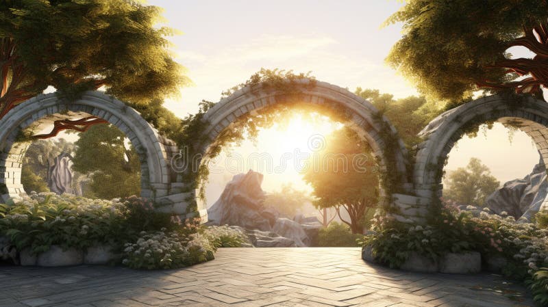 Fantasy Enchanted Forest with Magic Lights, Butterflies and Way between ...