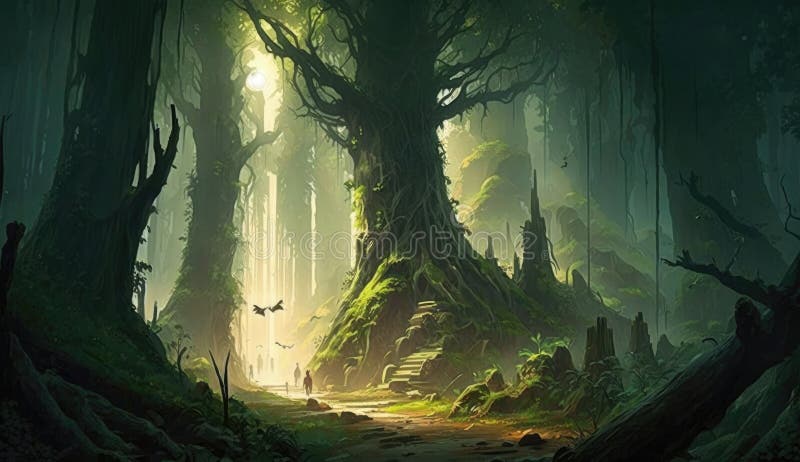 Fantasy Enchanted Landscape Dense Forest. Generative AI Stock ...