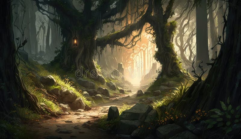 Fantasy Enchanted Landscape Dense Forest. Generative AI Stock ...