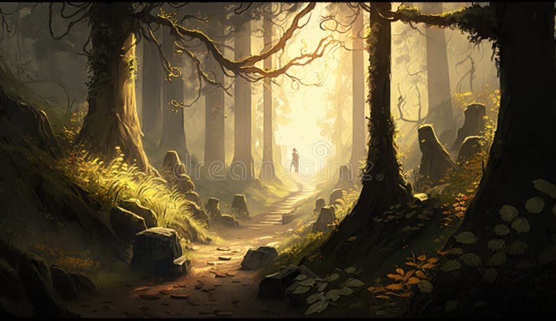 Fantasy Enchanted Landscape Dense Forest. Generative AI Stock ...