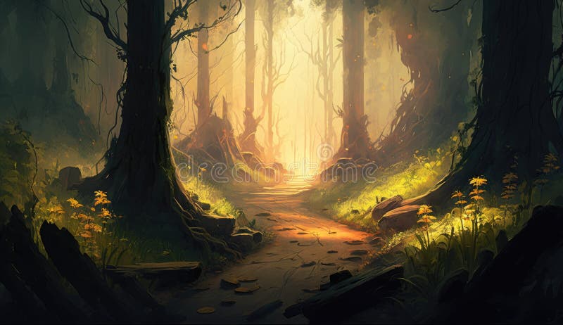Fantasy Enchanted Landscape Dense Forest. Generative AI Stock ...