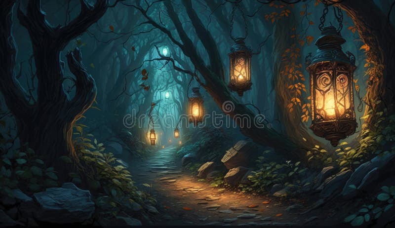 Fantasy Enchanted Landscape Dense Forest. Generative AI Stock ...