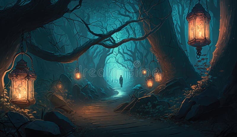 Fantasy Enchanted Landscape Dense Forest. Generative AI Stock ...