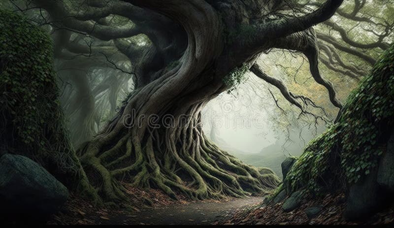 Fantasy Enchanted Landscape Dense Forest. Generative AI Stock ...