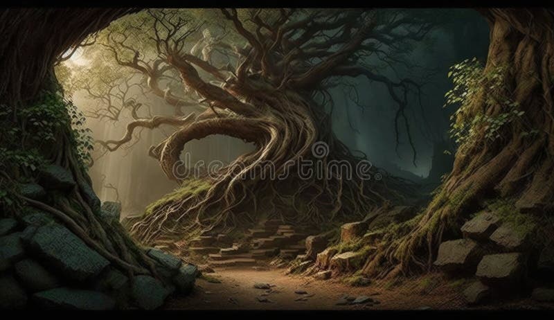 Fantasy Enchanted Landscape Dense Forest. Generative AI Stock ...
