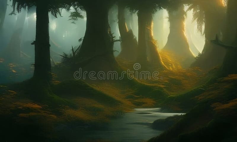 Fantasy Enchanted Landscape Dense Forest. Generative AI Stock ...