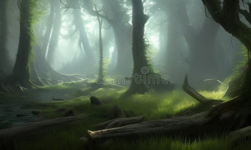 Fantasy Enchanted Landscape Dense Forest. Generative AI Stock ...