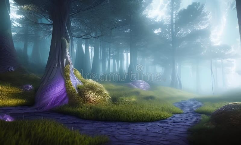 Fantasy Enchanted Landscape Dense Forest. Generative AI Stock ...