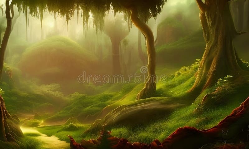 Fantasy Enchanted Landscape Dense Forest. Generative AI Stock ...