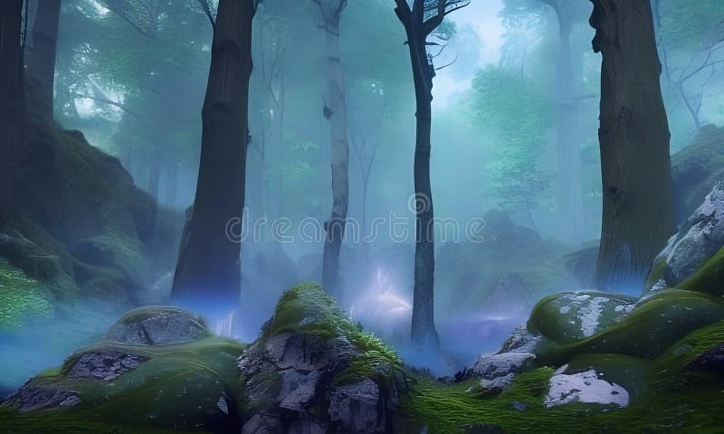 Fantasy Enchanted Landscape Dense Forest. Generative AI Stock ...