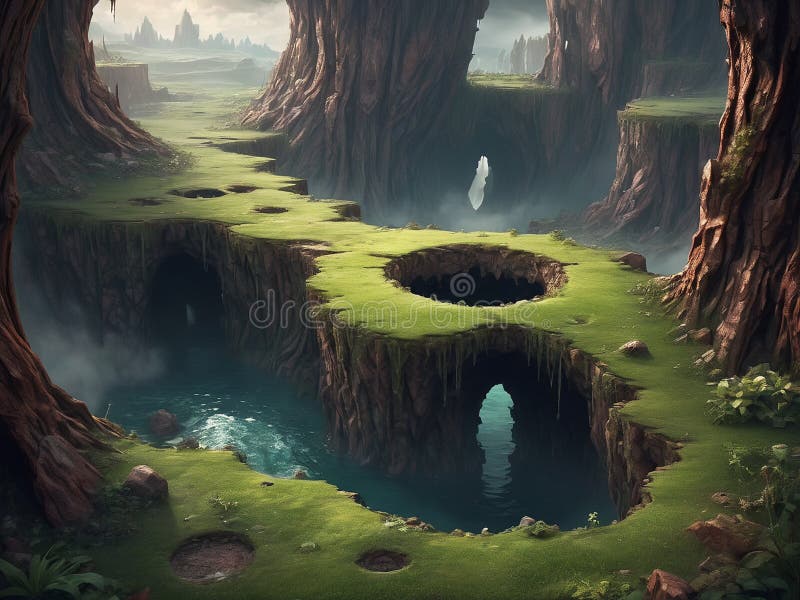 Fantasy Endless Hole Landscape - Generated by Ai Stock Illustration ...